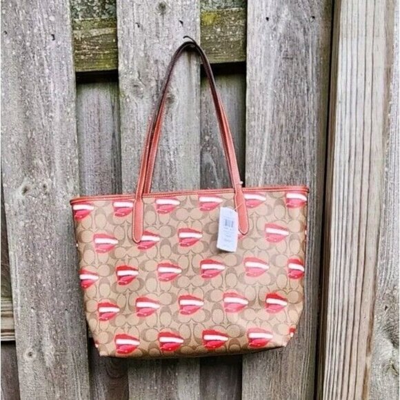 Coach | Bags | Nwt Coach X Tom Wesselmann Lips City Tote In Signature ...